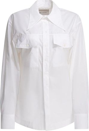 Ami Femme, Blouses et Chemises, Blanc, Taille: 36 FR Chemise Ajust&eacute;e &agrave; Col Pointu