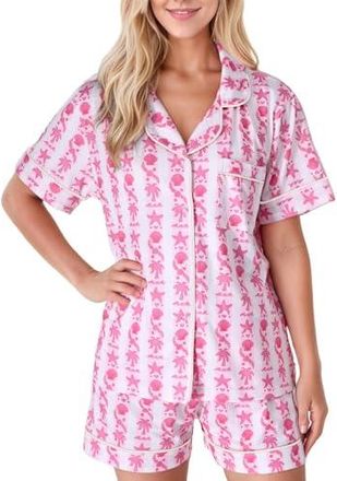 Generic Pyjama pour femme - Imprim&eacute; palmier et &eacute;toile de mer - Style plage - Confortable - V&ecirc;tement de d&eacute;tente, 01 Rose, S