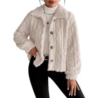 Generic Veste de lit chaude &agrave; manches longues pour femme - Col montant - Cardigan dhiver doux et confortable en sherpa, abricot, XXL