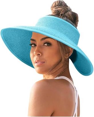 Generic Produit catégorie Scarf Hat& Gloves Chapeau -Soleil pour femmesédition coréennehaut ouvertgrand Chapeau de solairesans Haut Pliable (Sky Blue, One Siz