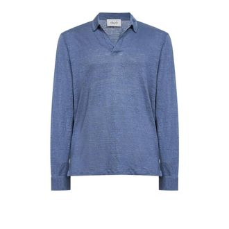 D4.0 V-Ausschnitt Poloshirt mit langen &Auml;rmeln - - Tops - Herren - Blau - M