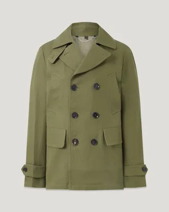 Belstaff Caban Milford Pour Homme Tailored Linen Cotton Twill Vert Olive Franc Eu 46