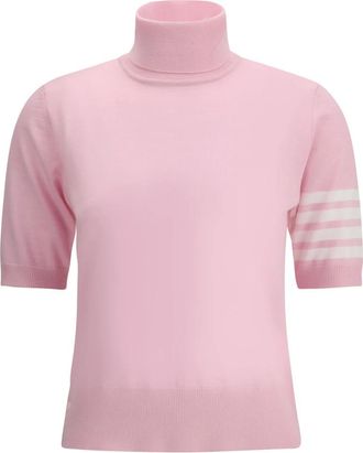 Thom Browne Feiner Merinowoll-Rollkragenpullover mit 4-Streifen-Detail - - Knitwear - Damen - Rosa - L