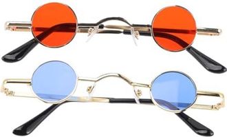 Yarnow 2 pi&egrave;ces Lunettes de Soleil Vintage Rondes Punk pour Hommes et Femmes Monture M&eacute;tallique Steampunk Protection Solaire L&eacute;g&egrave;re et Compacte pour F&ecirc;tes et