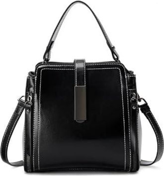 Generic Sac &agrave; bandouli&egrave;re en cuir v&eacute;ritable pour femme - Style vintage - Luxe - Pour femme, Noir, Taille unique
