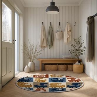 Generic Doux Carpet pour Salon Chambre Dressing Coloré Illustration Tapis Round Luminosité Grille Motif Tapis de Salon Decoration Maison pour Chambre Fille Ca