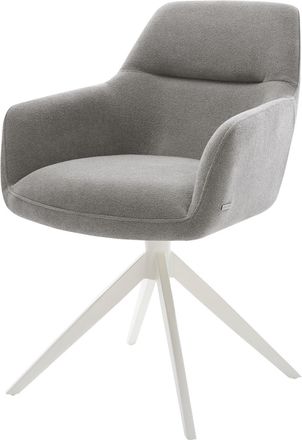 DELIFE Esszimmerstuhl Pejo-Flex Kreuzgestell breit Wei&szlig; Strukturstoff Soft Grau 360&deg; drehbar Wippfunktion Taschenfederkern