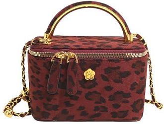 Generic Sac &agrave; bandouli&egrave;re r&eacute;tro en daim synth&eacute;tique imprim&eacute; l&eacute;opard avec poign&eacute;e pour femme, travail, shopping, voyage, quotidien, Rouge, 6.69x4.33x3.15inch