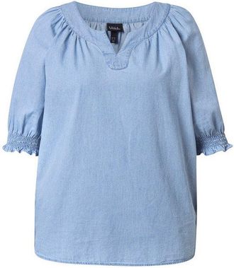 Ulla Popken Longbluse Bluse Jeansoptik Tunika-Ausschnitt Halbarm