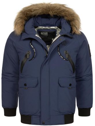 Indicode Herren INZakai Winterjacke mit Fell-Kapuze | warme Herrenjacke Parka Jacke Navy, L