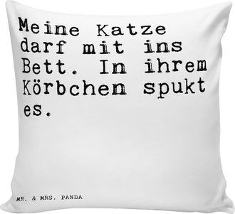 Mr. & Mrs. Panda Kissen Meine Katze darf mit... - Geschenk, Kater, K&ouml;rbchen, Sofakissen, Couchkissen, Zierkissen, Spruch Geschenke, Spruch Spr&uuml;che
