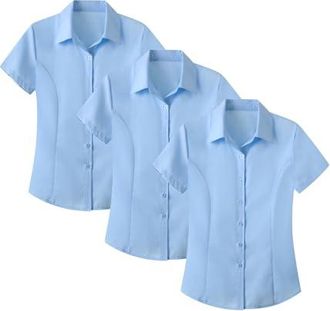Generic Lot de 3 chemisiers &agrave; manches courtes pour femme - D&eacute;contract&eacute; - Coupe droite - Col en V - Boutonn&eacute; - Couleur unie - D&eacute;contract&eacute; - Basique - Chemise d