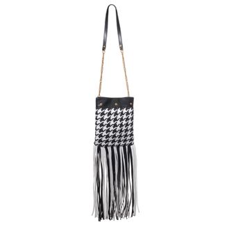 Versace Houndstooth Schultertasche mit Fransen - - Bags - Damen - Wei&szlig; - ONE SIZE