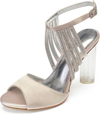 Generic Chaussures De Mariage Sandales &Agrave; Talons &Eacute;pais en Satin &Agrave; Bout Ouvert Femme Mari&eacute;e Bureau Travail Soir Hauts Sandale10.5Cm,Champagne,38 EU
