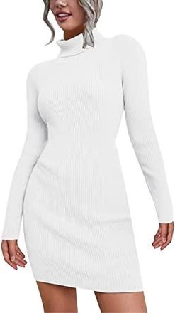 Generic 2026 Robe pull en tricot à col roulé et manches longues pour femme Automne Hiver, blanc, XL