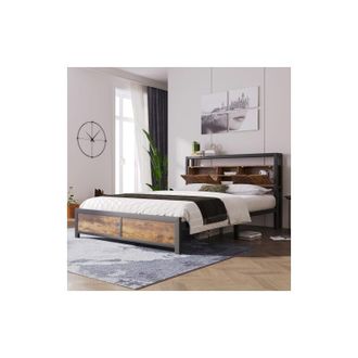 Liberte Libert&eacute; - Lit double en m&eacute;tal 140 x 200 cm avec t&ecirc;te de lit rangement et sommier &agrave; lattes, lit adulte, enfant, ados