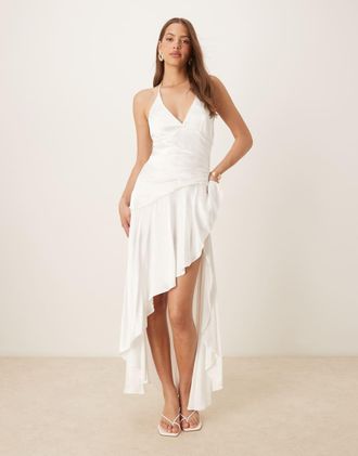 Bardot Robe longueur mollet asymétrique à dos nu - Blanc