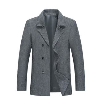 AlltheMen Mantel Jacke Herren Lang Slim Fit Winter Wollmantel herren Dicker &Uuml;bergangsmantel Blau 3XL