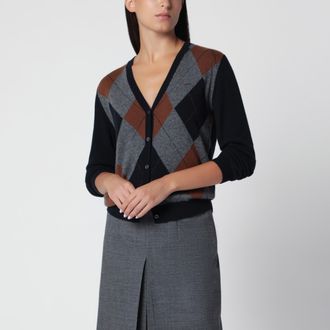 Prada Blauer Kaschmir-Cardigan mit Argyle-Muster