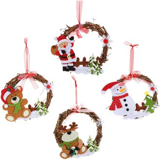 DOITOOL 4 Stück Weihnachtskranz Weihnachtliche Türverzierung Urlaub Haustürschild Ferienhaus Dekoration Weihnachtstürkränze Weihnachtsbaum-anhänger Rattan Dek