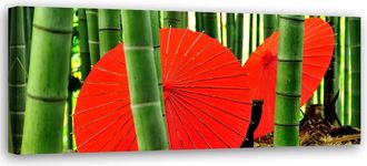 Feeby Vlies Leinwandbild Asien Regenschirme Japan 150x50 cm Wanddeko Design Kunstdruck Zimmerdeko Bilderwand Abstraktion Bambusse Orientalisch Orange