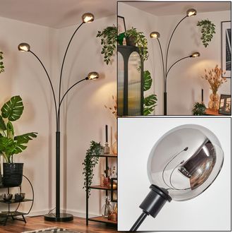 HOFSTEIN Stehleuchte Nikkala, Stehlampe aus Metall in Schwarz/Chrom/Rauch/Weiß mit Marmorfuß, verstellbare Leuchte im Retro/Vintage-Design, Schalter am Gehäuse