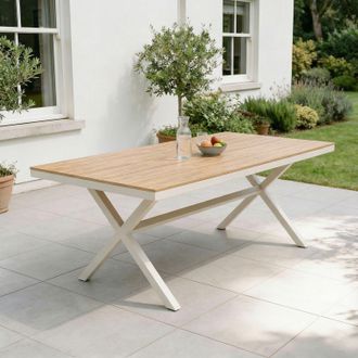 IDIMEX Gartentisch ISOLA pulverbeschichtet, 180 x 100 cm, Wei&szlig;/Natur - Stabiler Outdoor Tisch mit Tischplatte in Holzoptik, Aluminiumgestell, wetterfest f&uuml;r 