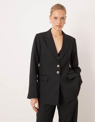 Vero Moda Eleganter Oversize-Blazer in Schwarz mit Kn&ouml;pfen in Schildpatt-Optik, Kombiteil
