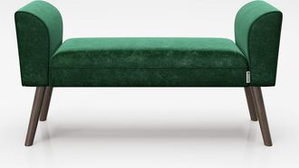 Playboy Sitzbank mit Samtüberzug in Grün/Petrol und stabilen Massivholzfüssen, gepolsterte Bank aus Stoff, Sitzhocker, Fusshocker mit Samt, Retro-Design, Club