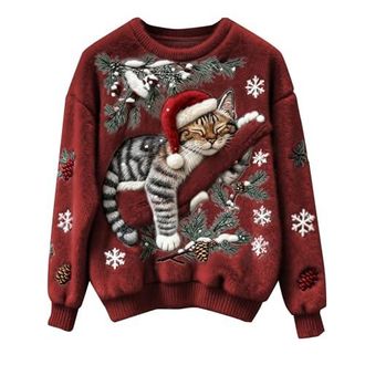 Generic Pull de No&euml;l pour femme - Grande taille - Motif imprim&eacute; de No&euml;l - Haut &agrave; manches longues - Coupe ample - Doux et confortable - Pour femme - Chaud et a