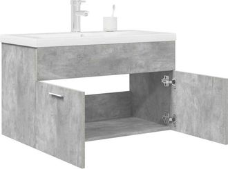vidaXL vidaXL Waschbeckenunterschrank mit Einbaubecken Wasserhahn Betongrau