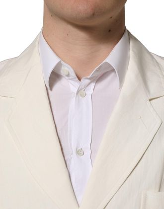 Dolce & Gabbana Mens Off White Flax Single Breasted Blazer Jacket Silk Clothing