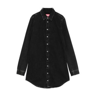 Diesel Femme, Robes, Noir, Taille: 36 FR Mini-robe chemise en denim