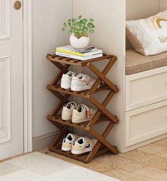 Generic Faltbares Schuhregal Schmaler Schuhständer Platzsparender Holzständer Aus Bambus Umweltfreundlich - Organizer Stabil Für Flur Eingangsbereich Kein Auf