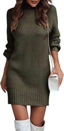 Generic Mini robe pull &agrave; col roul&eacute; et manches longues en tricot c&ocirc;tel&eacute; chaud extensible et manches chauve-souris surdimensionn&eacute;e pour lhiver, vert fonc&eacute;, XXL