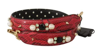Dolce & Gabbana Womens Red Python Leather Crystals Reversible Shoulder Strap Bag