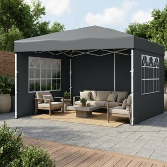 Songmics Tente de Jardin, 3 x 3 m, Pavillon Pliant, Protection Solaire, Portable, avec Parois, Usage Ext&eacute;rieur, Gris