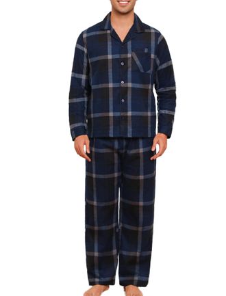 Mia Lucce Schlafanzug Herren Lang Set Flanell Karierter Pyjama Herren Lang Baumwolle Weich Warm Loungewear Winter Nachtw&auml;sche S-XL