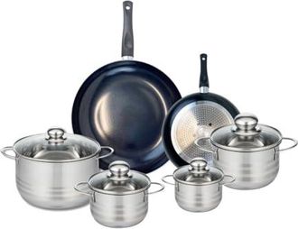 Fackelmann ELO 9727350 Batterie de cuisine 6 pi&egrave;ces, Ensemble de 2 Po&ecirc;les de cuisson 20 et 28 cm et 4 faitouts 12, 14, 16 et 20 cm Elo Prima Brillant, inox, indu