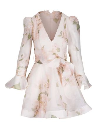 Zimmermann Minikleid mit Blumen-Print - Weiß