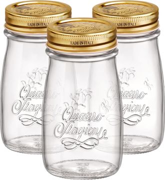 Bormioli Rocco 3X 200ml Quattro Stagioni Glasflaschen mit Schraubdeckel - Klar Wiederverwendbar Saft Wasser Smoothie Getränk Kühlschrank Lagerbehälter