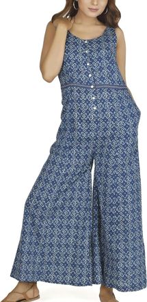 Guru Shop Sommerliche Latzhose, Ethno Style Boho Oversize Einteiler, Blockdruck Overall - Blau, Damen, Baumwolle, Size:M
