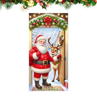 Generic Weihnachts-T&uuml;rabdeckung - Niedlicher Weihnachtsmann Mit Rentier, Gro&szlig;es Banner, Weihnachtsdekoration, Heimdekoration F&uuml;r Drinnen Und Drau&szlig;en, Wohnzimm