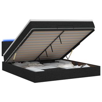vidaXL Letto Ottomano Con Materasso E Led Nero 180 X 200 Cm Tessuto Vidaxl