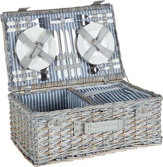 Beliani Panier de Pique-Nique en Osier pour 4 Personnes avec Sac Isotherme Verres &agrave; Vin Gris Figue