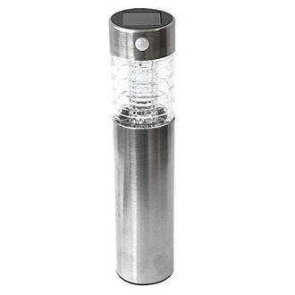 Grundig Edelstahl LED Solarlampe mit Erdspie&szlig;, Bewegungssensor, Leuchtk&ouml;rper aus Glas, Gartenleuchte mit Bewegungsmelder H39cm Solarleuchten Gartenlampe Wegbe