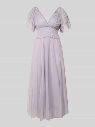 Lace & Beads Midikleid mit Smok-Details und V-Ausschnitt