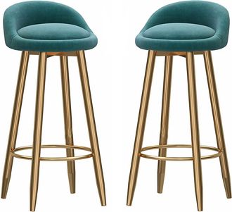 Generic Samt-Barhocker, 66/76 cm hoch, f&uuml;r ESS- und K&uuml;chentheken, Schwarze Metallbeine und Fu&szlig;st&uuml;tze, Tresenhocker f&uuml;r K&uuml;cheninseln, Caf&eacute;s, Kneipen, Bars, bis