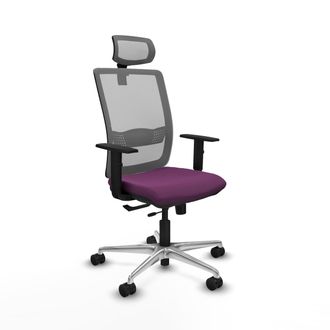 Piqueras y Crespo Ergonomischer Stuhl mit Haches-R&uuml;ckenlehne mit 1D-Armlehnen, h&ouml;henverstellbarer Lendenwirbelst&uuml;tze und h&ouml;henverstellbarem Kopfteil, Grau/Violett