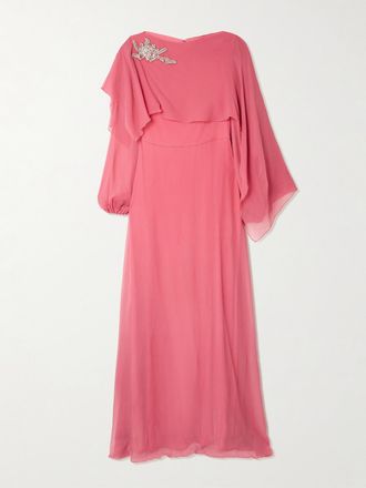 Erdem Robe Du Soir Asym&eacute;trique Effet Cape En Cr&eacute;pon De Soie &Agrave; Ornement - Orange